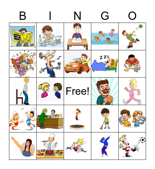 Action Wordes Bingo Card