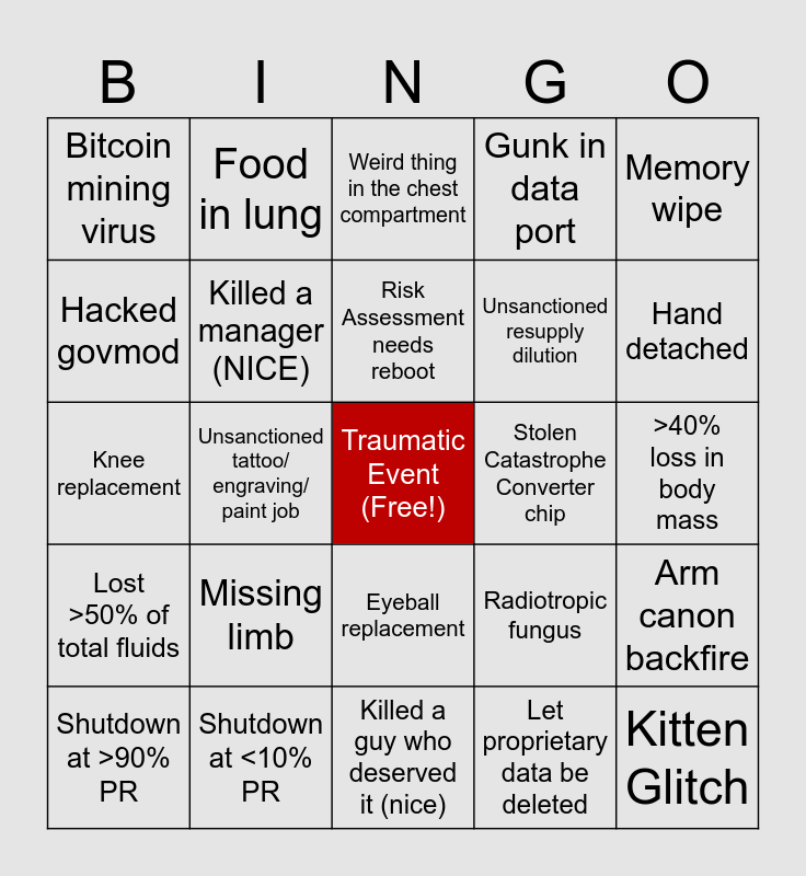 SecUnit Technician Bingo Card