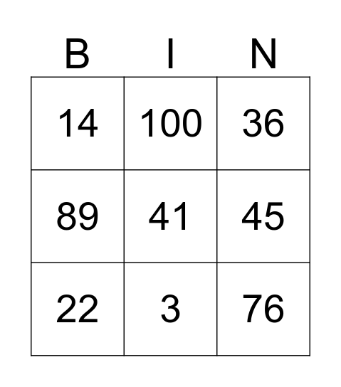 Franse Getallen Bingo Card