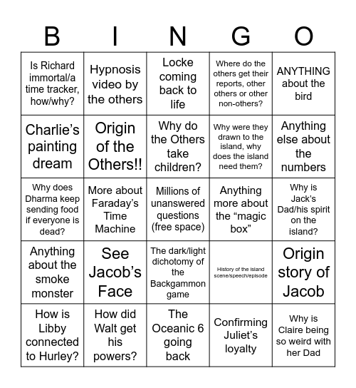 Answers To Our Lost Questions! Bingo Card