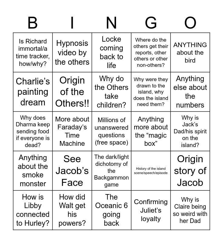 Answers To Our Lost Questions! Bingo Card