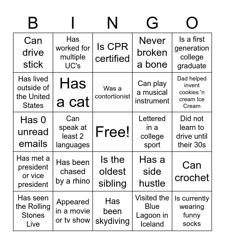 UE/UAS Social Bingo Card