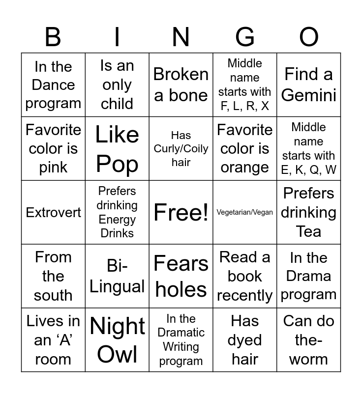Meet n Greet Bingo Card