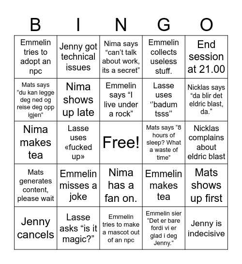Dnd bingo Card