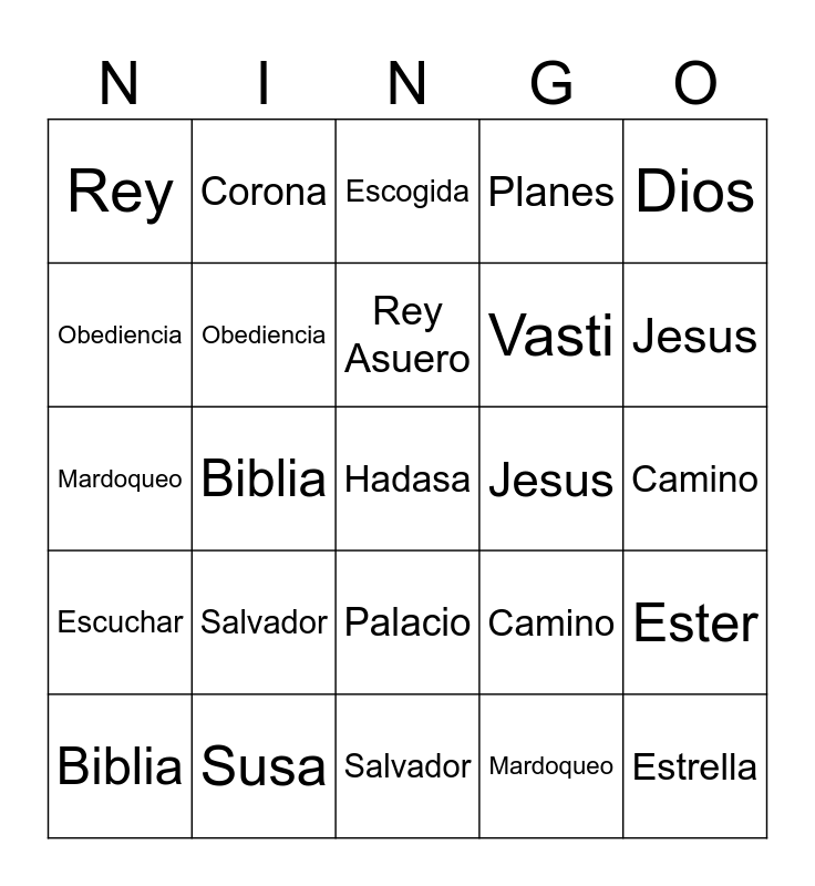 Ester Bingo Card