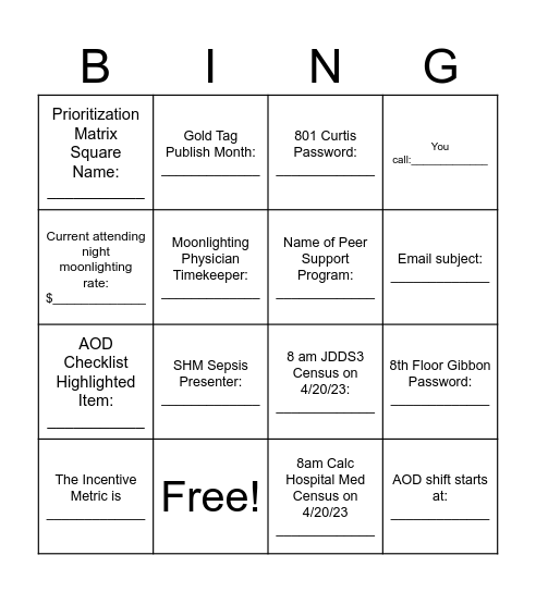 Untitled Bingo Card