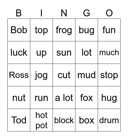 Short Vowel-Uu & Oo Bingo Card