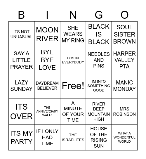 TUESDAY Bingo Card