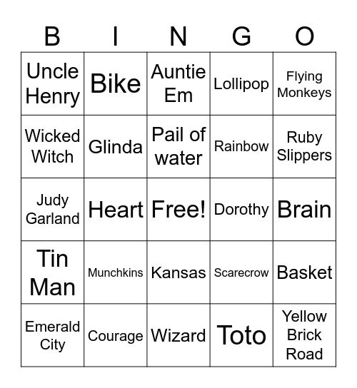 Wizard of Oz Bingo Card