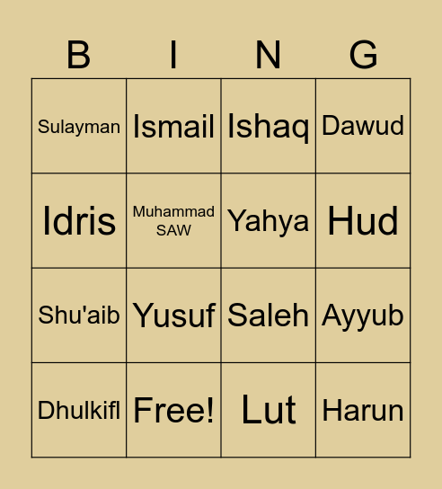 PROPHETS IN ISLAM Bingo Card