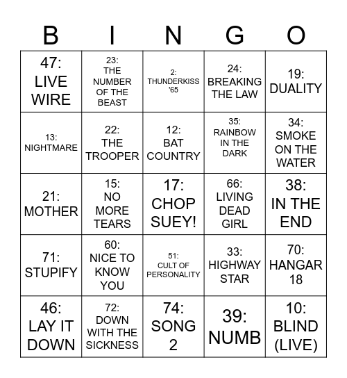 METAL MADNESS Bingo Card