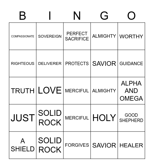 The Attributes of God Bingo Card