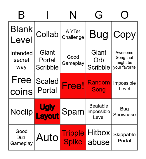 Recent Tab Bingo (Geometry Dash) Bingo Card