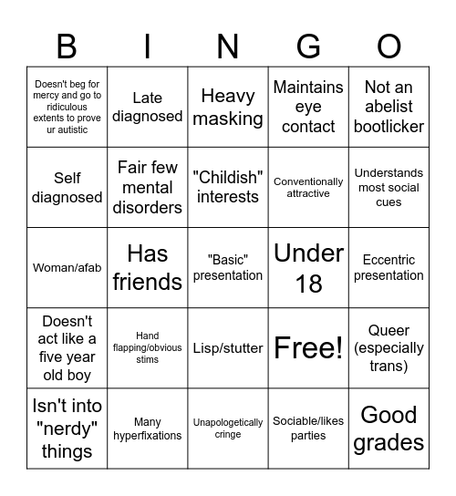 Fakeclaimed by 12 year old boys bingo Card