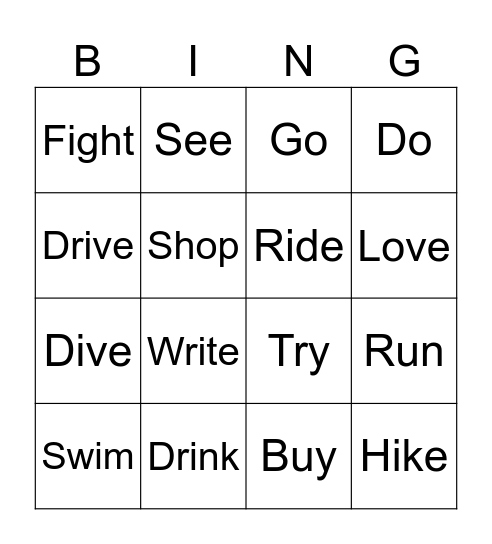 Past Simple Bingo Card