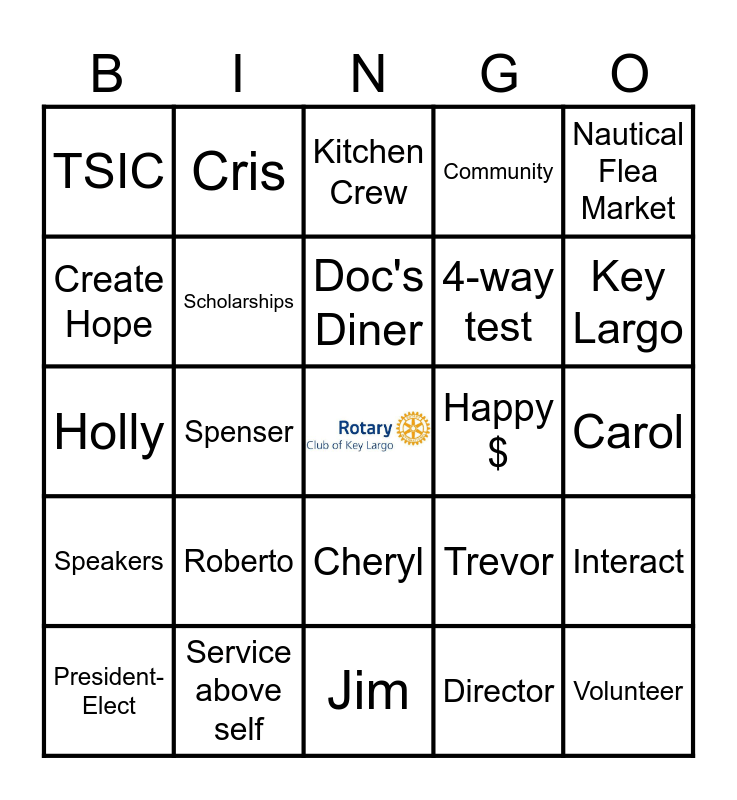 Rotary Club of Key Largo BINGO Card