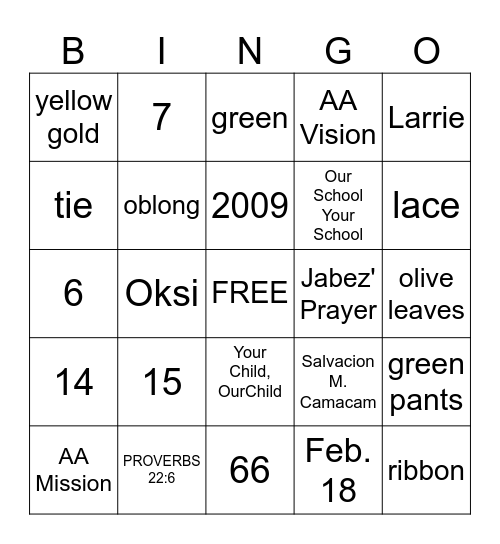 AUXILLARY ACADEMY INFO Bingo Card
