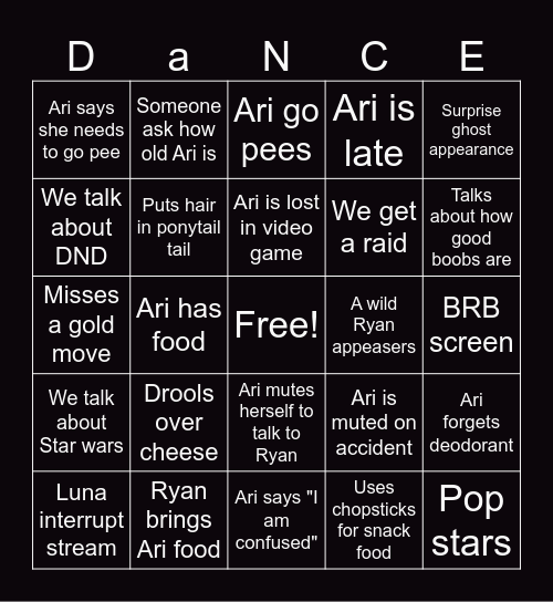 Ari Bingo Stream card Bingo Card