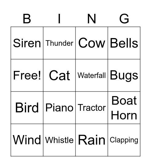 Sound Bingo Card