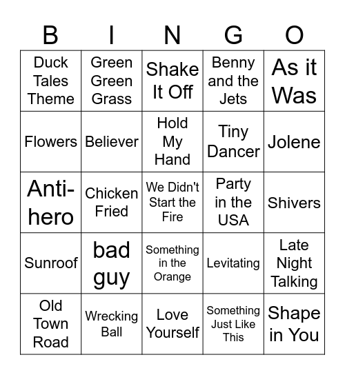 SINGO! Bingo Card