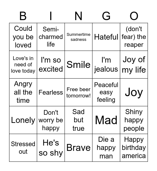 How Ya Feeling? Bingo Card