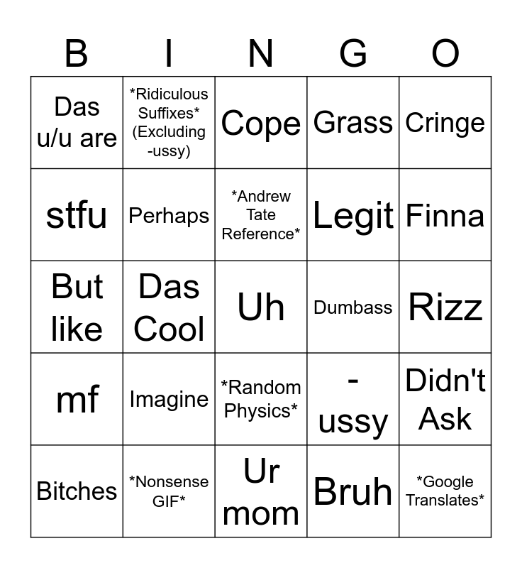 Thienussy Annussy Bussy Bingussy Bingo Card