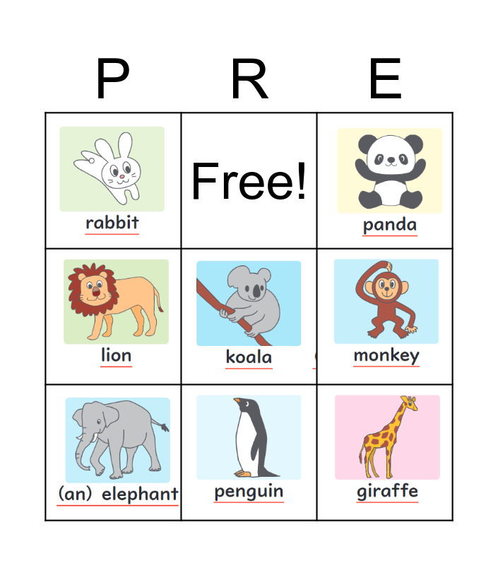 Preschool Unit 4 Forest - Animals Bingo Card