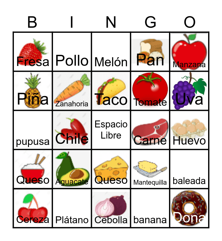 BINGO DE COMIDA Bingo Card