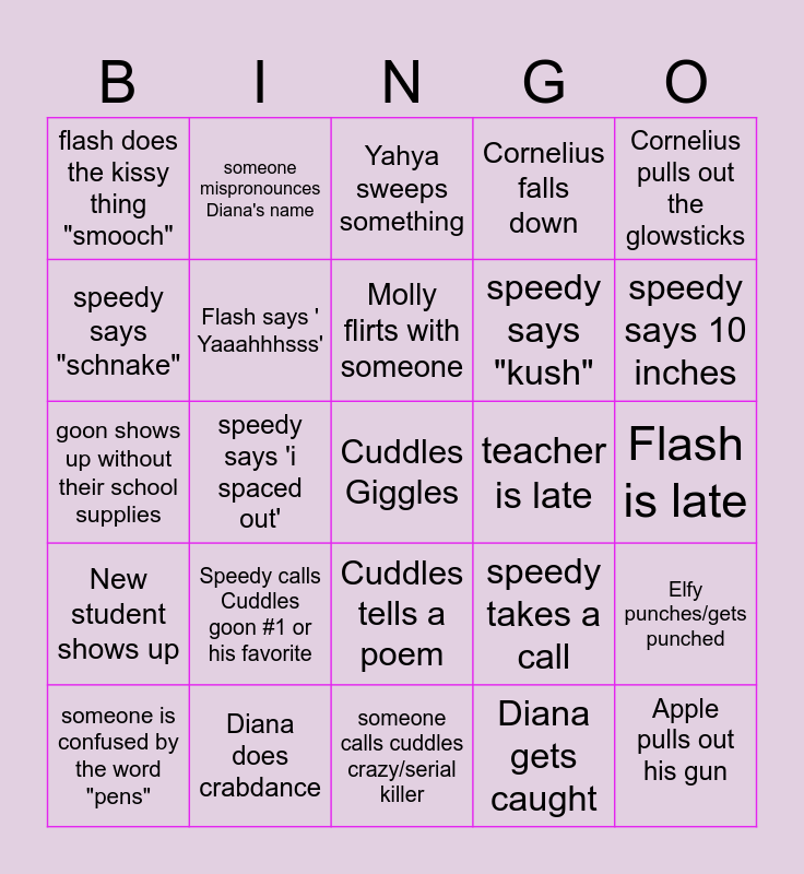 Goon Bingo Card