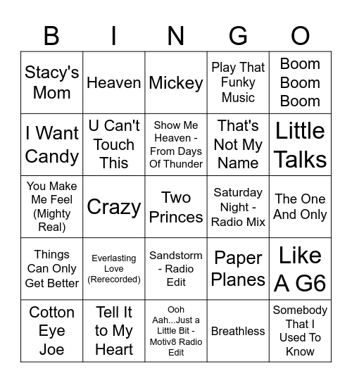 One Hit Wonders Bingo Card
