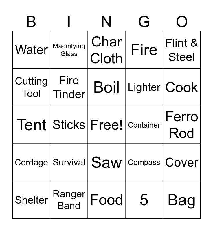 Survival Bingo Card