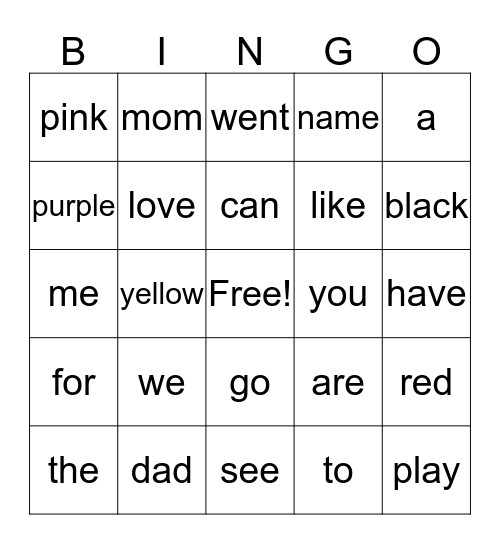 Heart Word BINGO Card