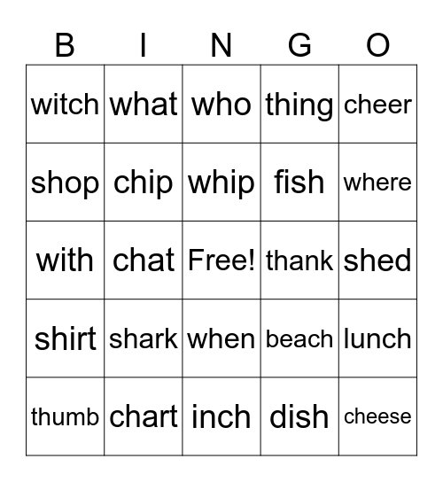 Digraph BINGO Card