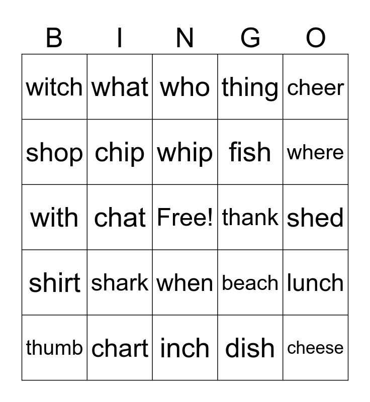 Digraph BINGO Card