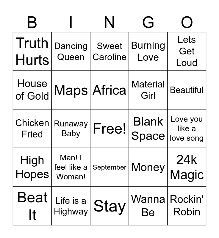 M U S I C Bingo Card