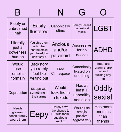 Cinnabar favorite OC bingo ;3 Bingo Card