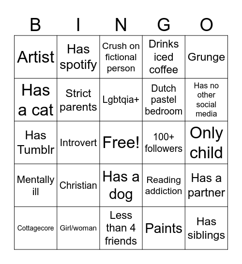 Pinterest user BINGO Card