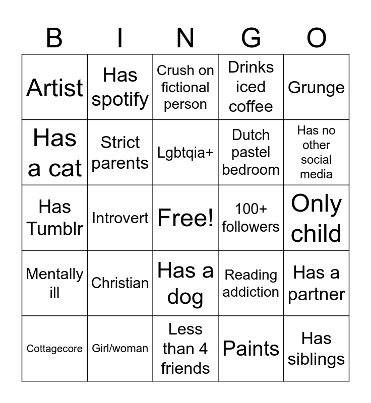 Pinterest user BINGO Card