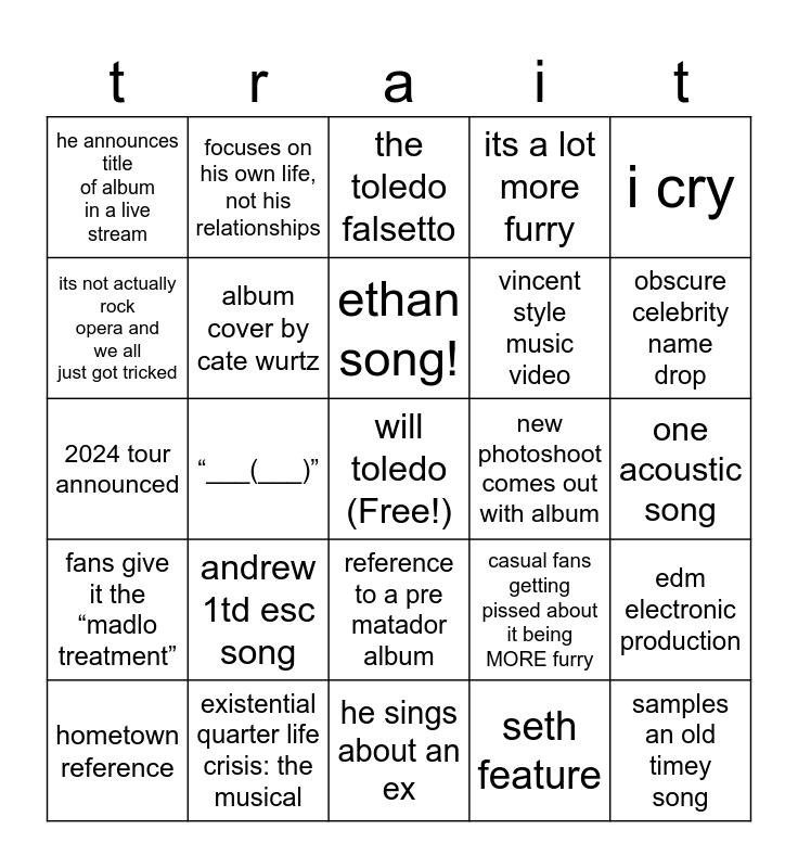 csh new album Bingo Card