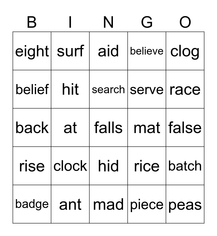 Phonetic Bingo Card