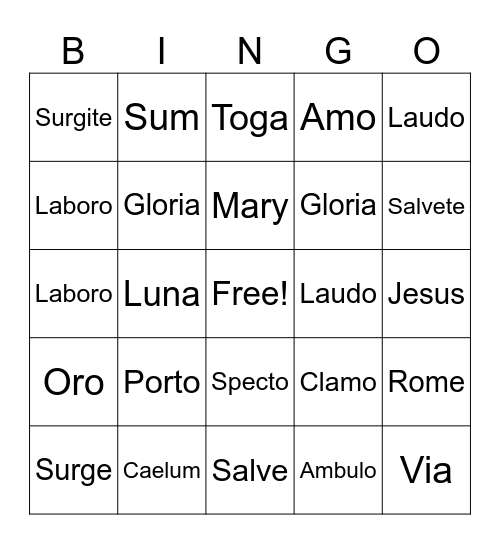 Latin Bingo! Bingo Card
