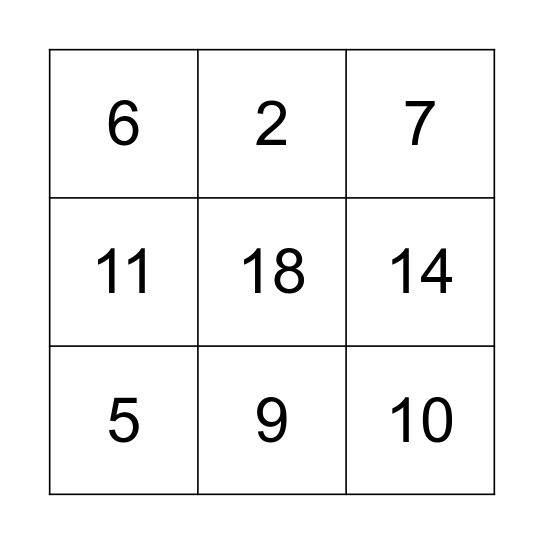 Numbers 0-20 Bingo Card
