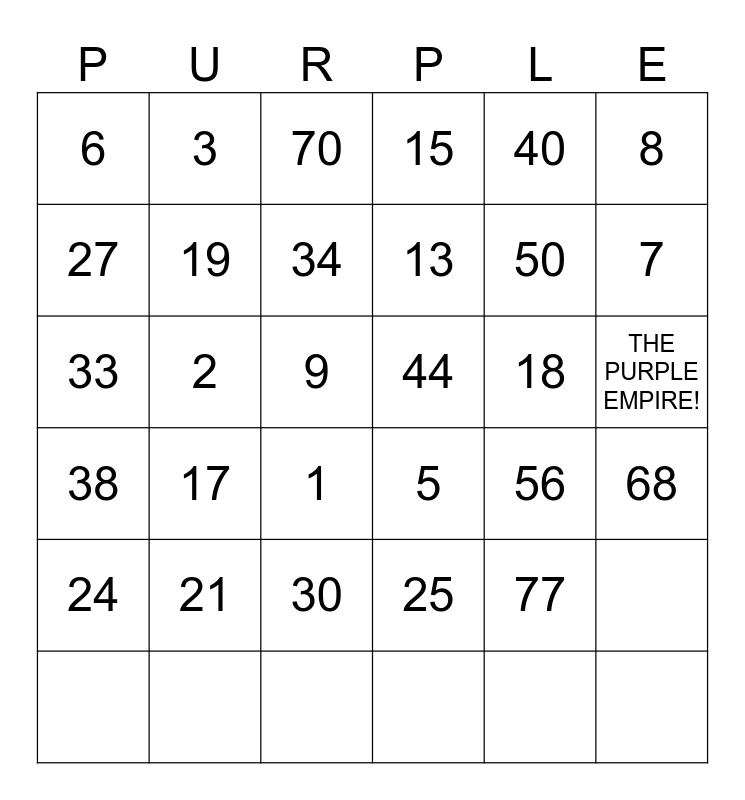 The Purple Empire Bingo Card
