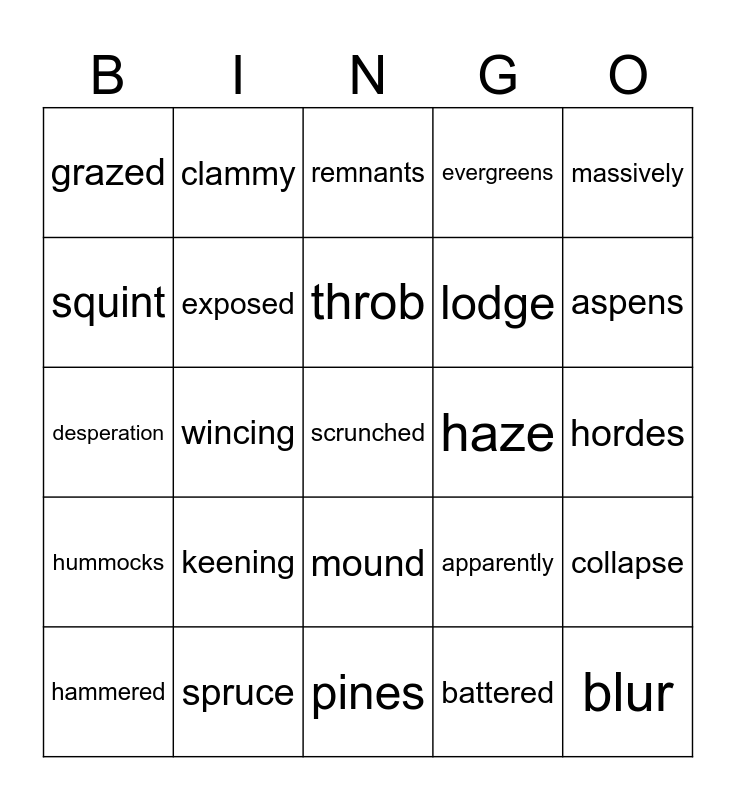 Hatchet Chapter 4 Bingo Card