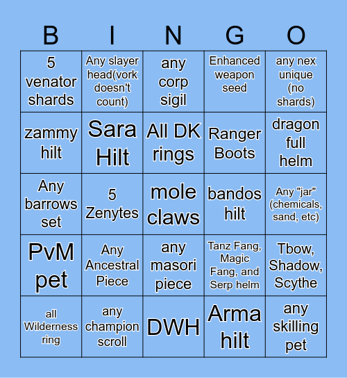OSRS Bingo Card