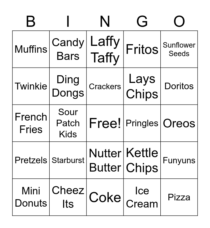 Junk Food Favorites Bingo Card