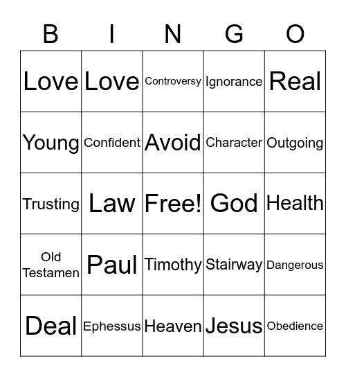 Beware the Bible / 1 Timothy 1 Bingo Card
