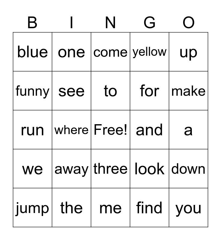 Pre-K Sight Word Bingo Card