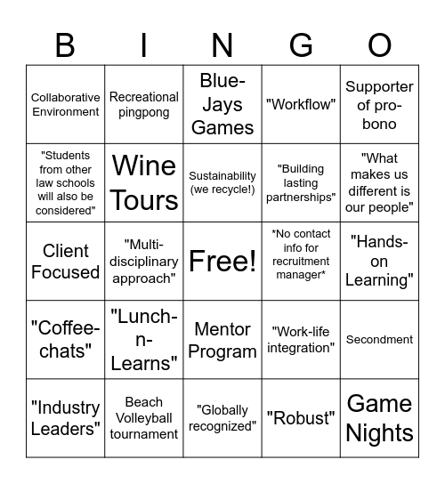 2L Toronto Recruit Summer Student Webpage Bingo chart Bingo Card