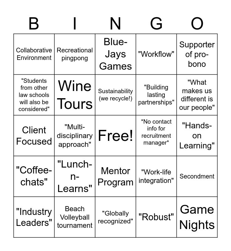 2L Toronto Recruit Summer Student Webpage Bingo chart Bingo Card